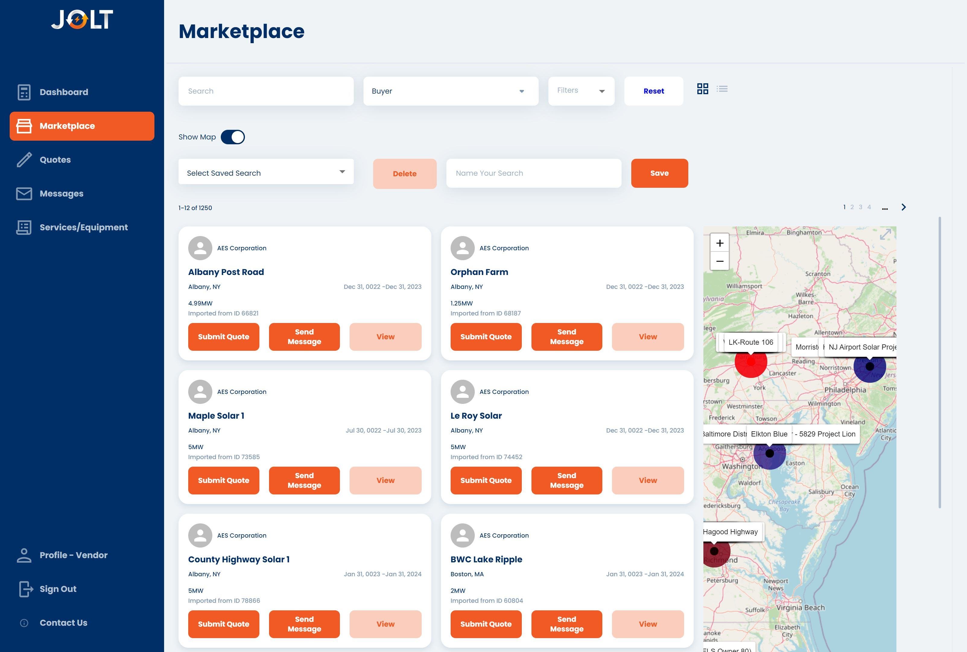 Jolt Solar Marketplace for Procurement and Project Managers
